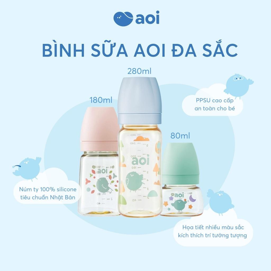 Bình sữa đa sắc Aoi 80-180-280ml, nhựa PPSU đạt chuẩn Châu Âu, chịu nhiệt độ 200 độ C | Shopee ...