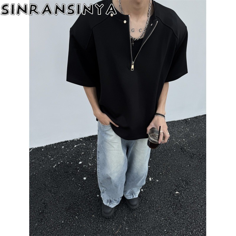 Sinransinya Áo Thun Nam Mới Nhật Bản Retro Cổ Điển Sang Trọng Nửa Dây ...
