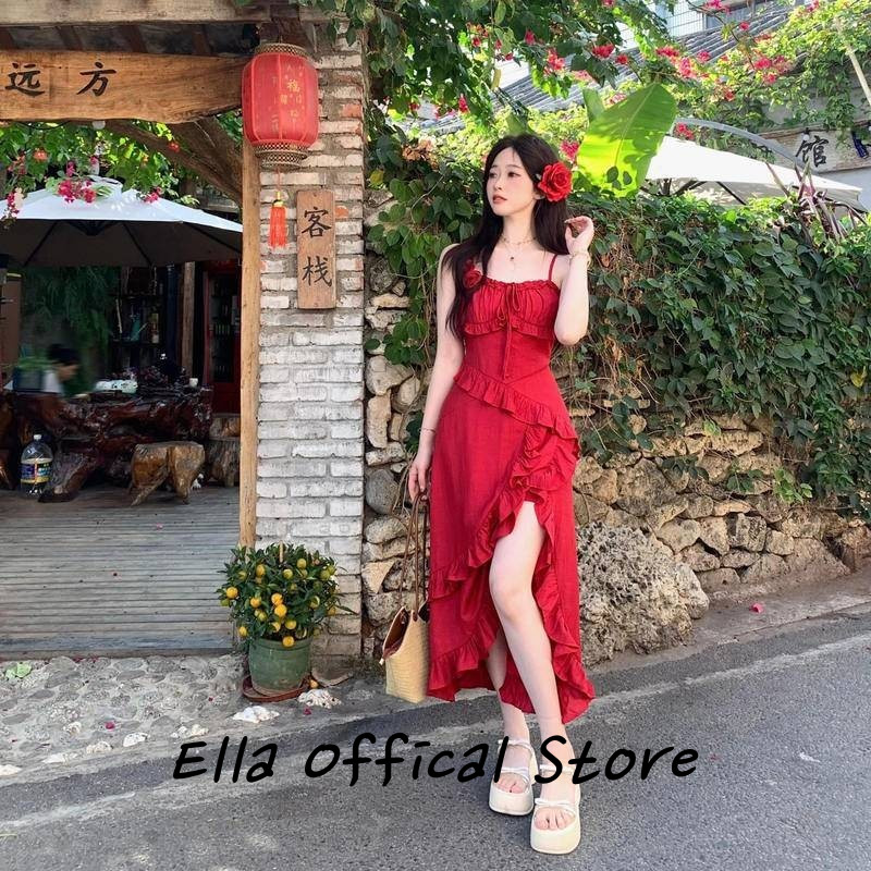 Ella StorePháp Váy ren màu đỏ kiểu Pháp dành cho nữ | Shopee Việt Nam