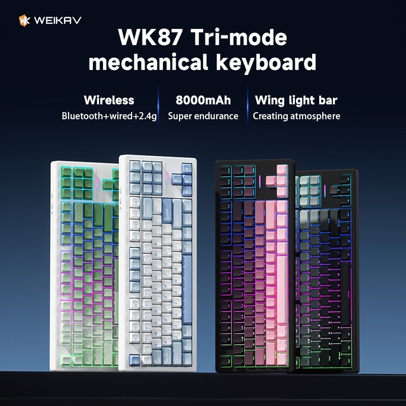Bàn phím cơ không dây WEIKAV WK87 - 3 chế độ kết nối - Gasket Mount - Mạch xuôi - LED RGB - Có ...