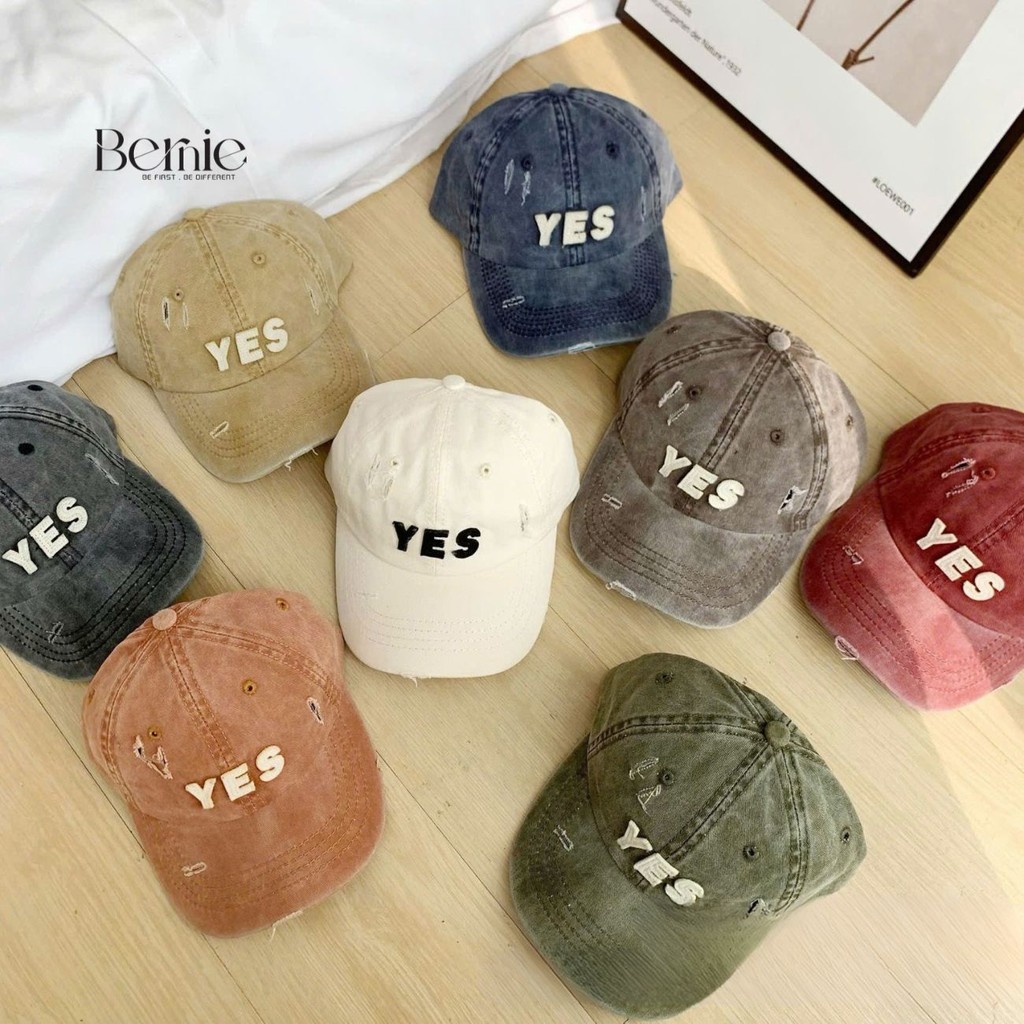 Mũ lưỡi trai unisex cho bé trai bé gái chất jean loang đính chữ Yes 49 ...