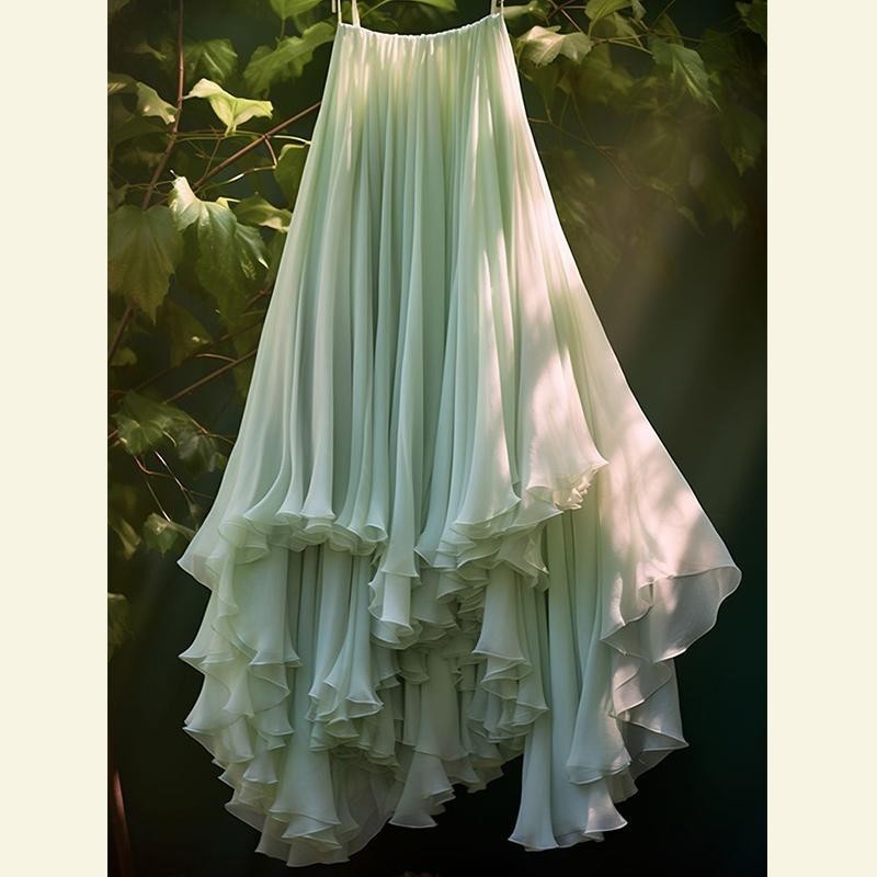 Mint Mambo Phong Cách Thanh Lịch Lớn Váy Viền Váy Không Đều Nhiều Lớp ...