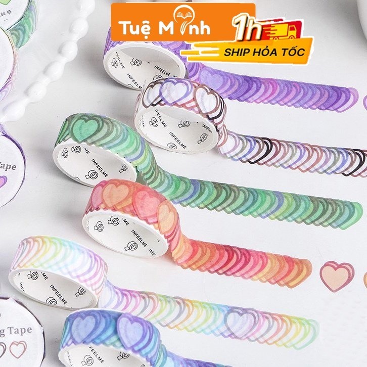 Cuộn 100 sticker trái tim dán trang trí thủ công, bullet journal ...