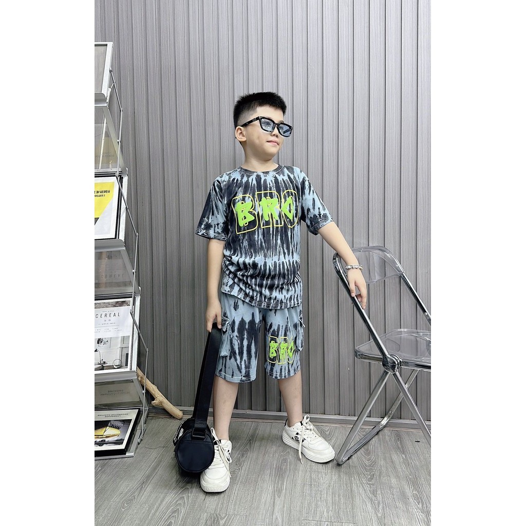 Bộ thun cotton wash loang in chữ BRO cho bé từ 10-25Kg | Shopee Việt Nam