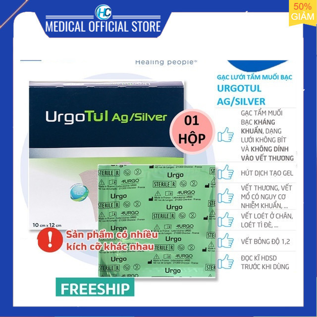[HỘP] Gạc Lưới Chống Dính Lipido-colloid Urgo Urgotul Ag/Silver (Muối ...