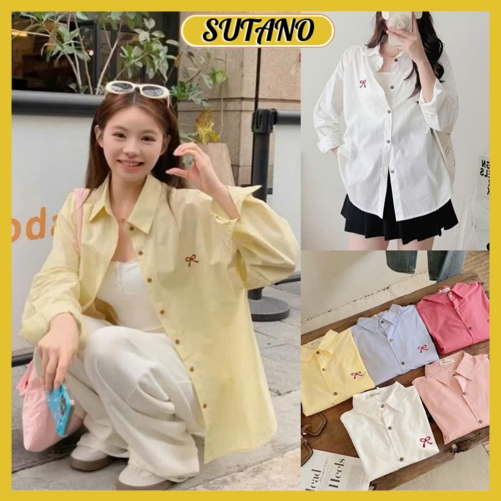 Áo sơ mi thô mềm form rộng dài tay thêu nơ nhiều màu A48 SUTANO ...