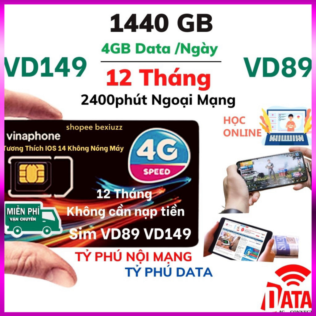 Sim 4G Vinaphone VD89 VD149 Miễn Phí Data 2GB - 4GB 1 Ngày Tốc Độ Cao Và Gọi 12 Tháng | Shopee ...