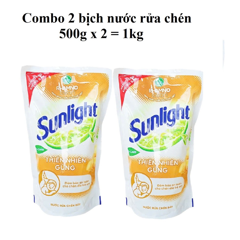 (Hàng khuyến mãi) Combo 2 Bịch Nước rửa chén Sunlight thiên nhiên 500g ...