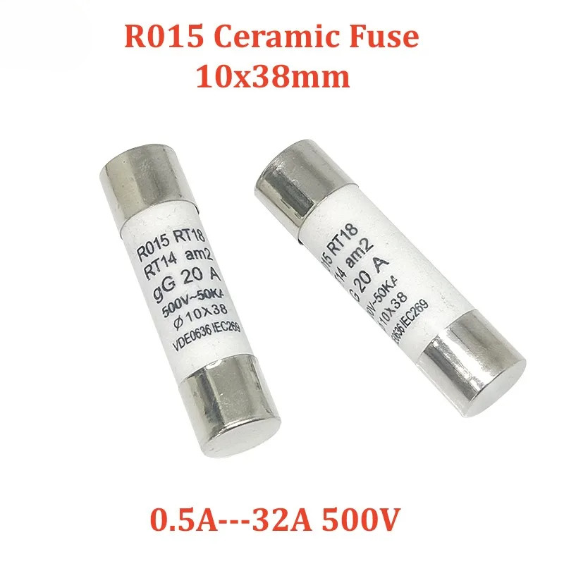 5 Chiếc R015 Cầu Chì Gốm 10x38mm 0.5A 500V RT18 RO15 1A 2A 3A 4A 5A 6A ...