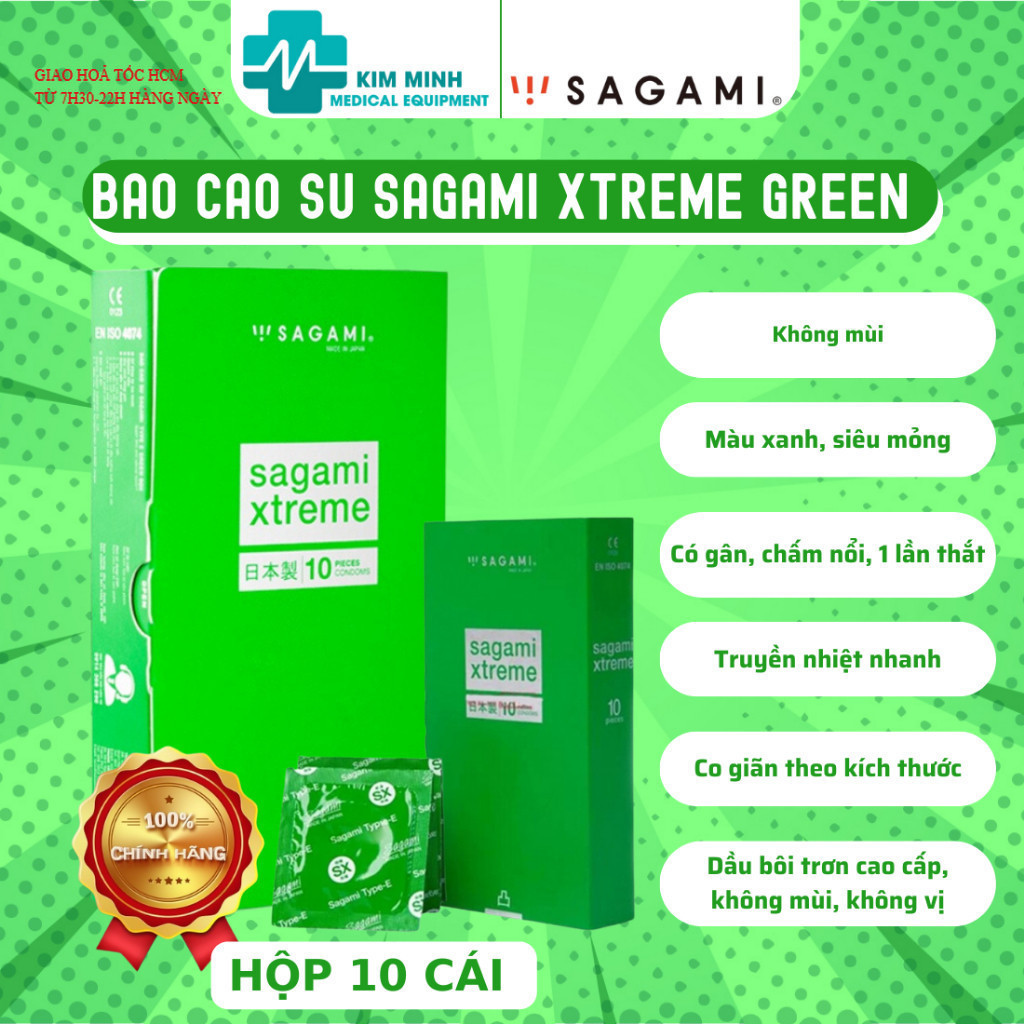 Bao cao su Sagami Xtreme type E green hộp 10 chiếc | Shopee Việt Nam