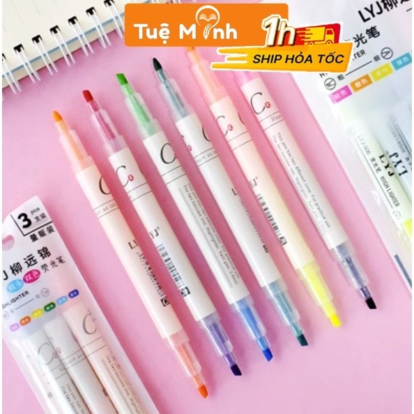 Bộ bút highlight 12 màu 2 đầu Hi03, bút nhớ đánh dấu nhiều màu 2 ngòi ...