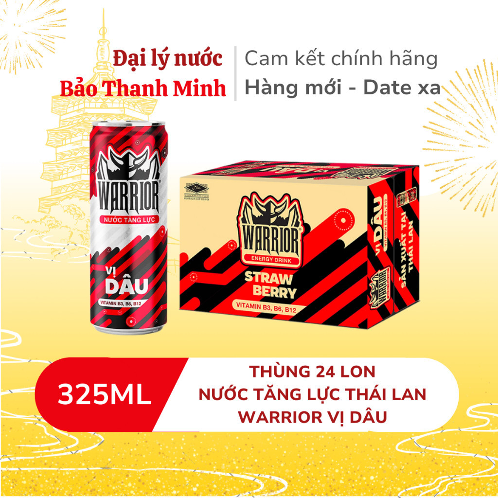 [Warrior] Thùng 24 Lon Nước tăng lực Thái Lan Warrior Dâu - 325ml/lon ...