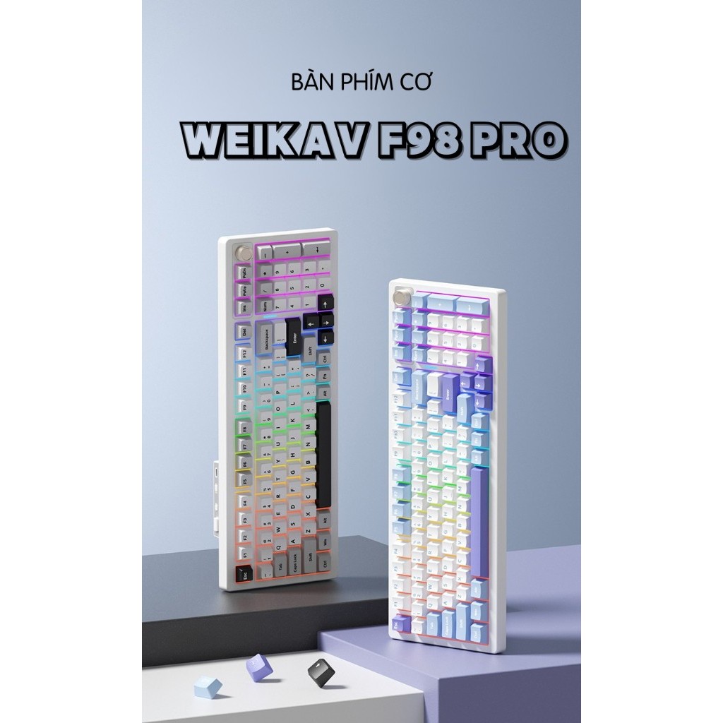 Bàn phím cơ fullsize Weikav F98 Pro - 3 mode kết nối - Led RGB - Gasket mount - Pin 4000mAh - Có ...