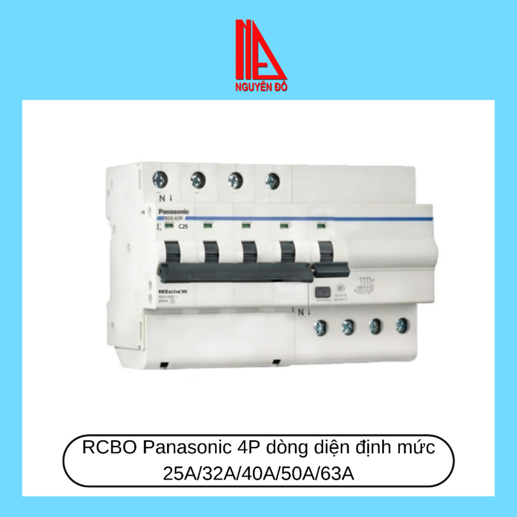 CB chống giật, aptomat chống giật Panasonic RCBO 4P dòng diện định mức 25A/32A/40A/50A/63A&dòng ...