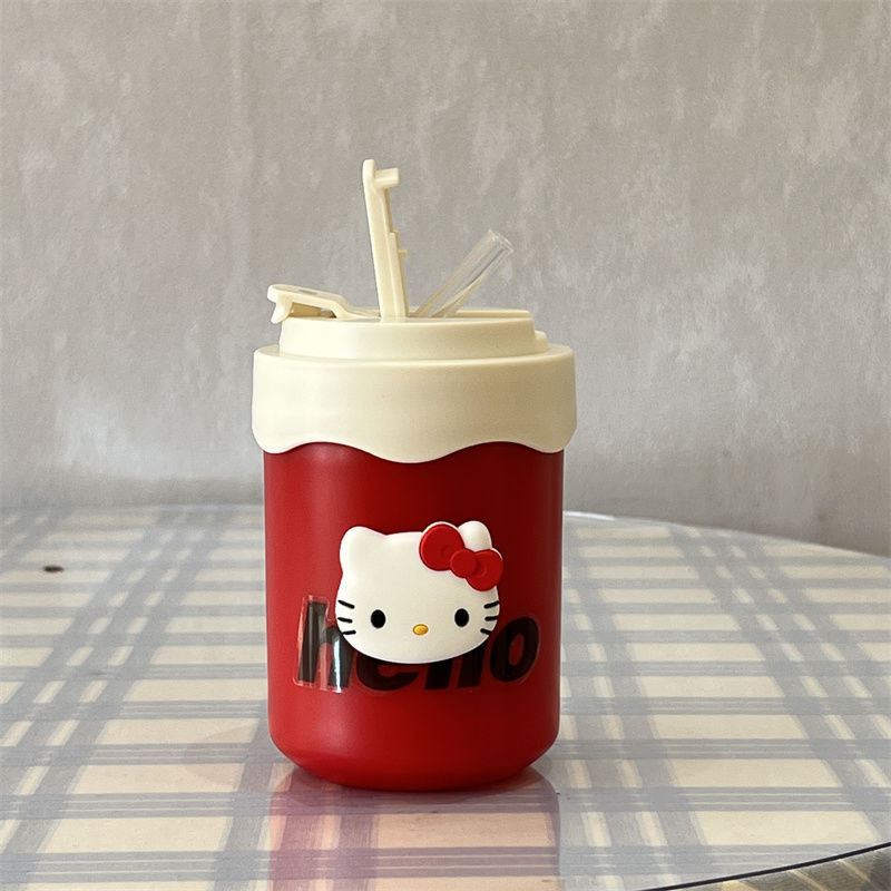 Cốc uống nước đôi Hello Kitty 304 Cốc nước chống sốc có ống hút Cốc cà phê sữa dễ dàng mang theo ...
