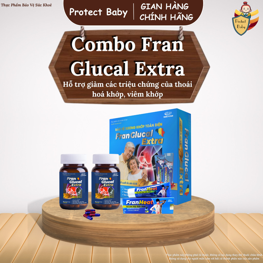Bộ sản phẩm Fran Glucal extra + Fran Heat [ 2 Lọ (Lọ/60 Viên Và 1 Tube ...
