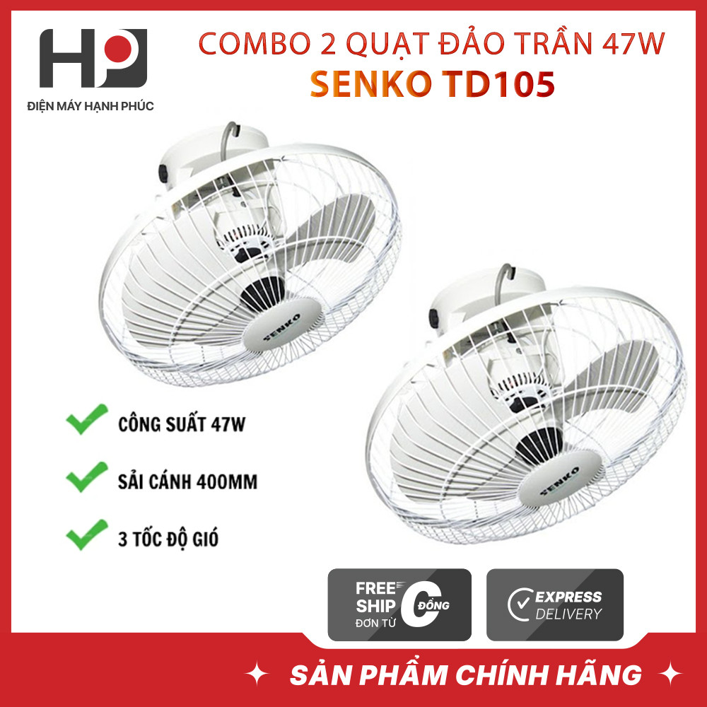 Combo 2 quạt đảo trần hộp số Senko TD-105 47W bảo hành 12 tháng chính ...