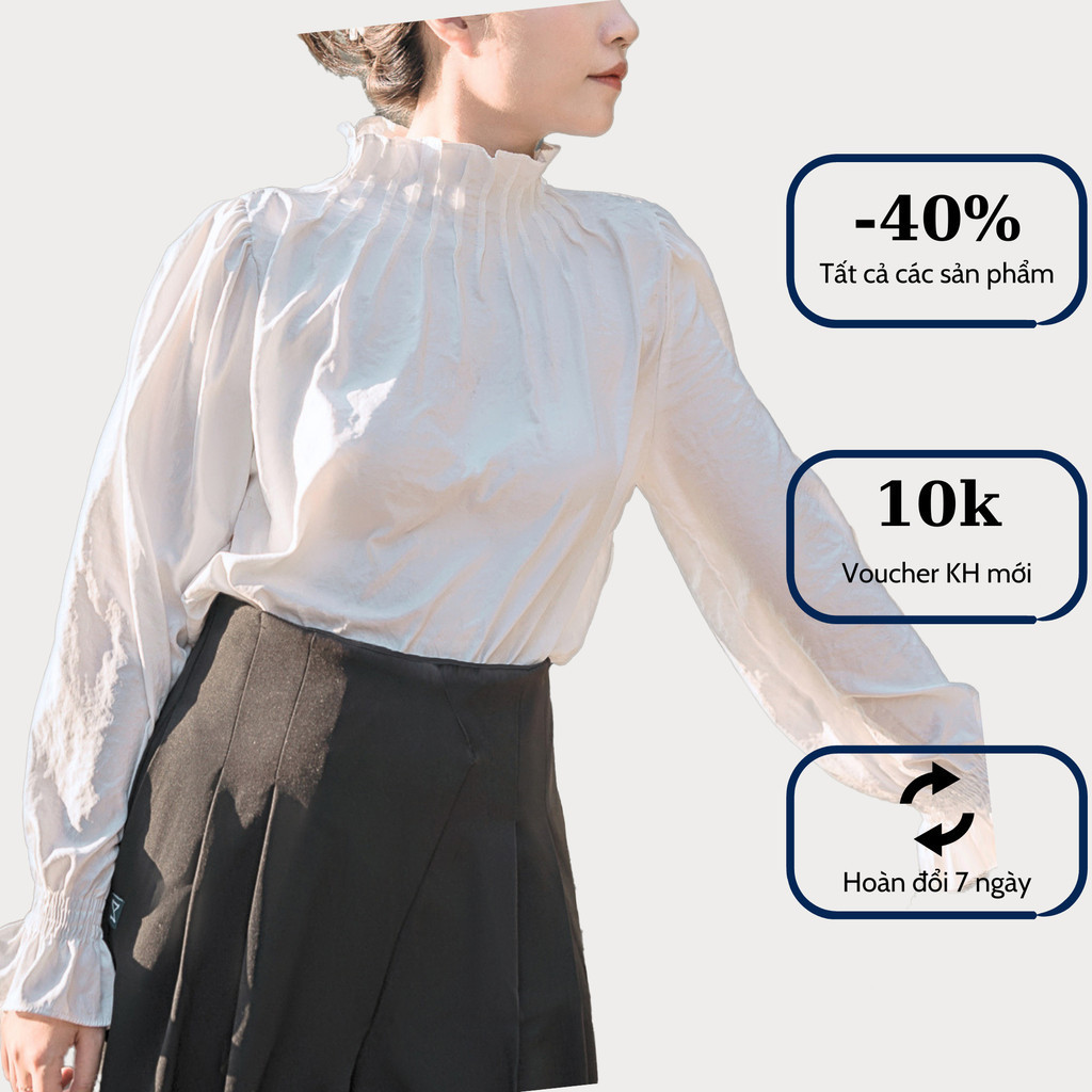 Áo Sơ Mi Trắng Nữ Cổ Cao Xếp Li Tay Xòe Thanh Lịch MIYOU SM006 | Shopee Việt Nam