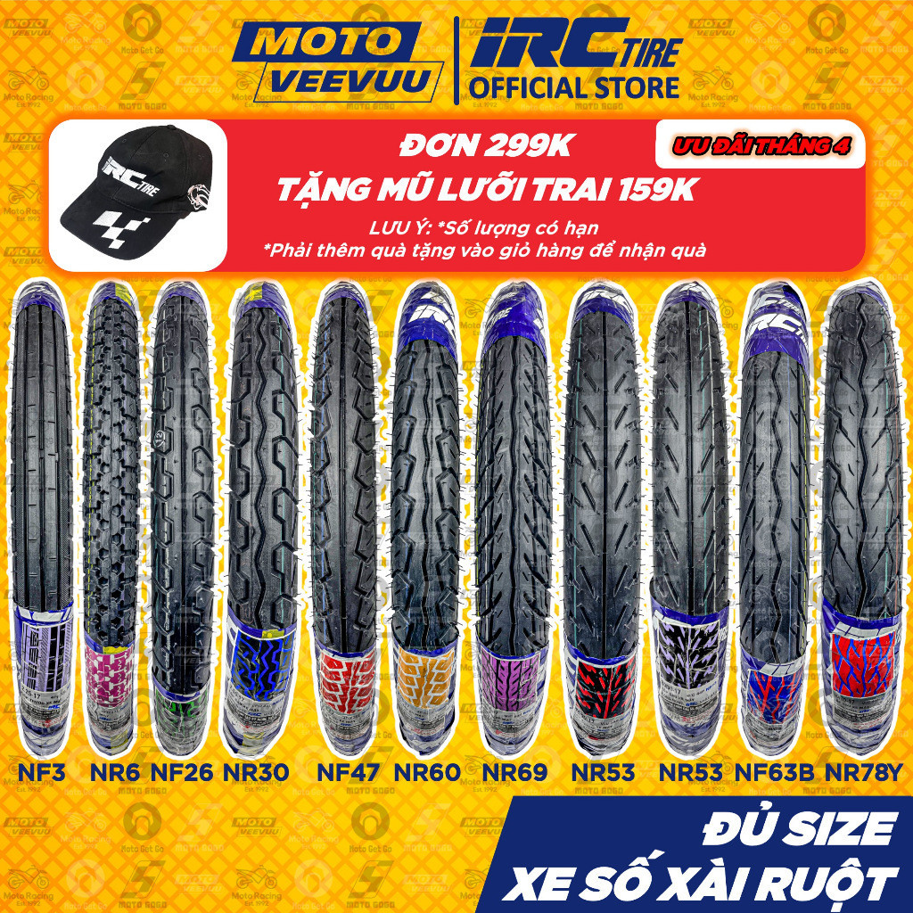 [MTGG] Vỏ lốp xe số IRC INOUE đủ mã TT NF3 NR6 NF26 NR30 NF47 NR60 NR69 ...