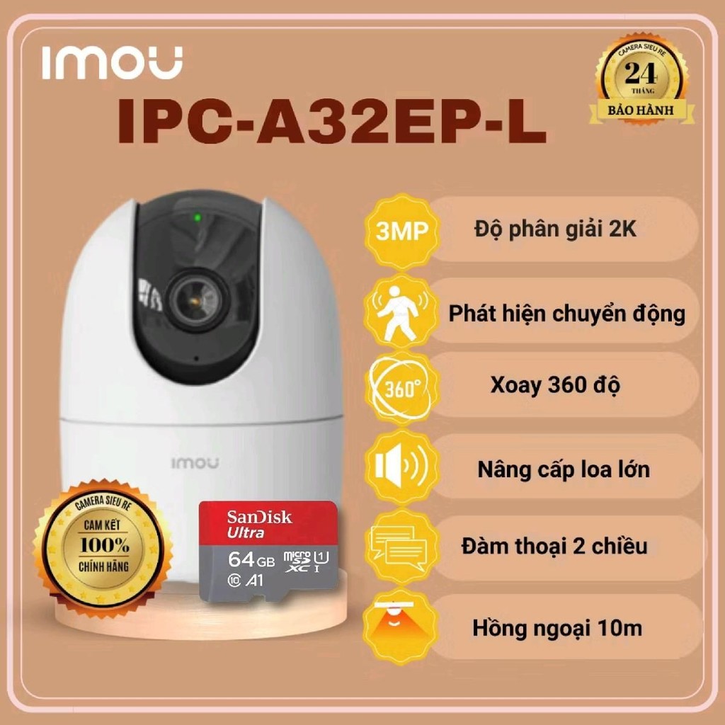 Camera Wifi Imou A32 + Thẻ 64G + Đế Chữ L Khoen Đồng - Hàng Chính Hãng ...