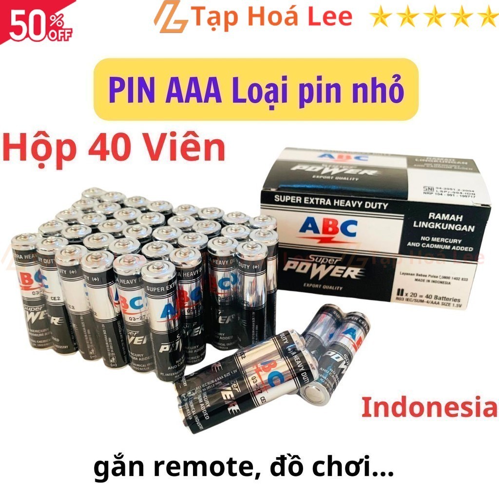 Hộp 40 Viên Pin AAA ABC Super Power 1.5v made in Inodonesia, Pin 3A hộp ...