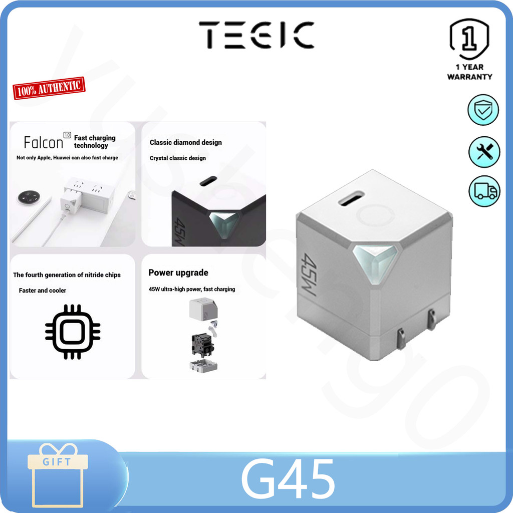 TEGIC G45 Crystal Charger 45W Gallium nitride Fast Charging typec plug ...