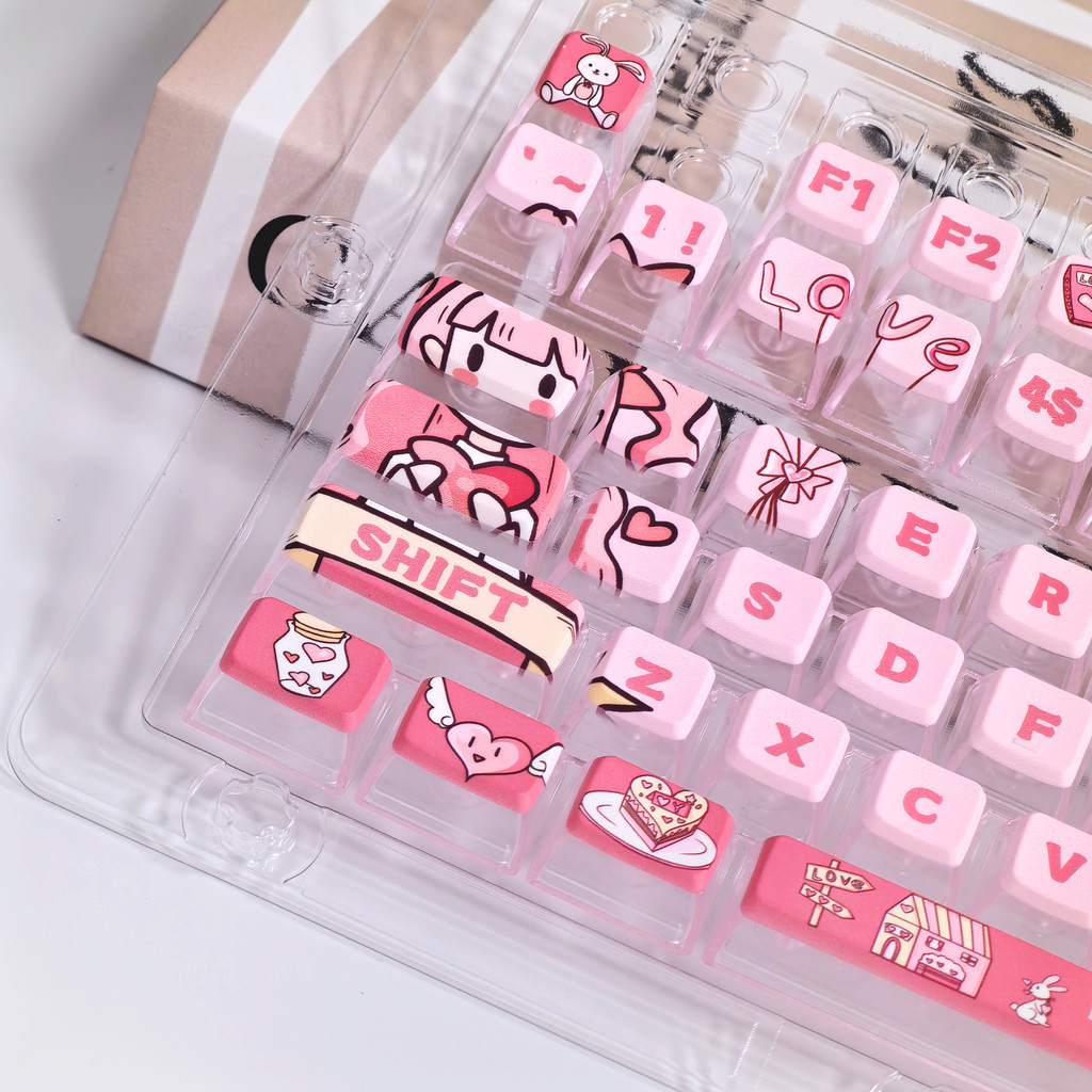 116 Phím Màu Hồng Dễ Thương Pudding Keycap Hoạt Hình Truyền Ánh Sáng ...