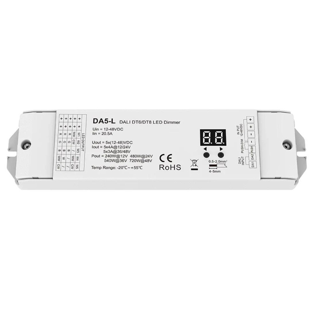 Bộ điều khiển LED 5CH * 4A 12V-48VDC CV DALI 5 kênh 24V Điện áp không ...