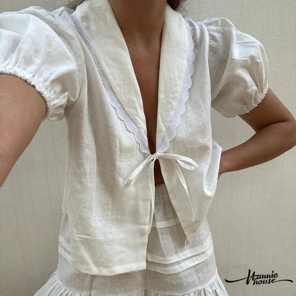 Hannie House- Nữ tay ngắn viền ren buộc dây phía trước mùa hè | Shopee ...
