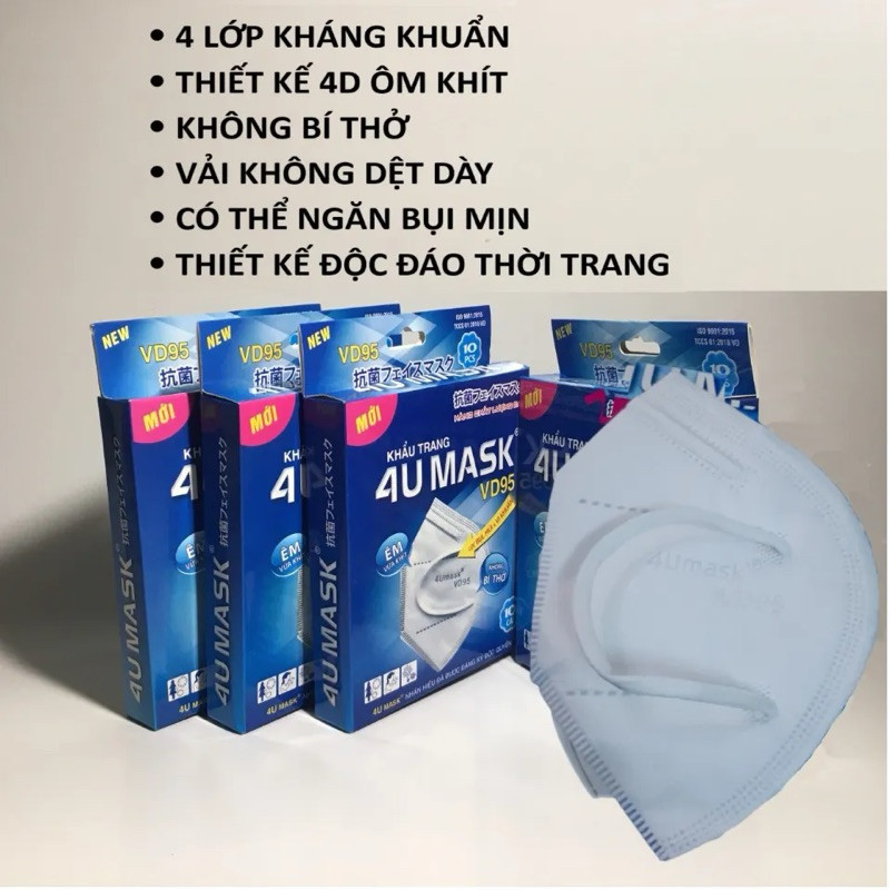 KHẨU TRANG Y TẾ 4U MASK VD95 HỘP 10 CÁI | Shopee Việt Nam