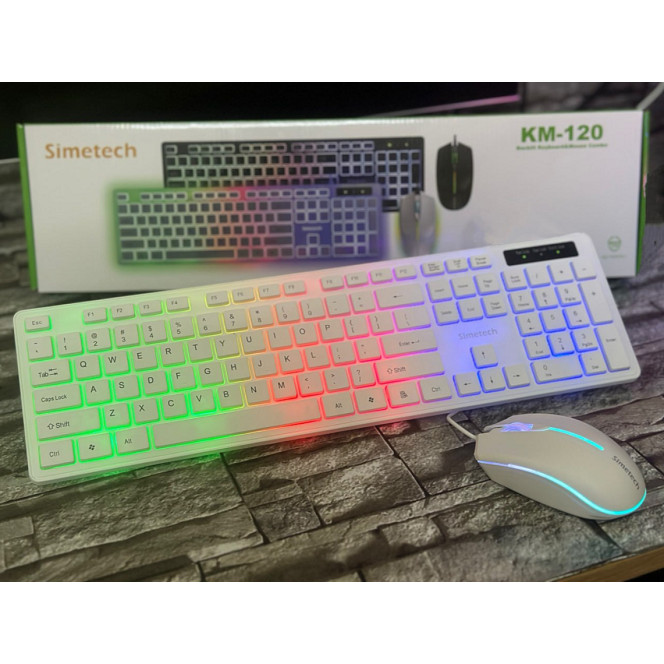 Combo Keyboard + Mouse Simetech KM-120 White LED | Shopee Việt Nam