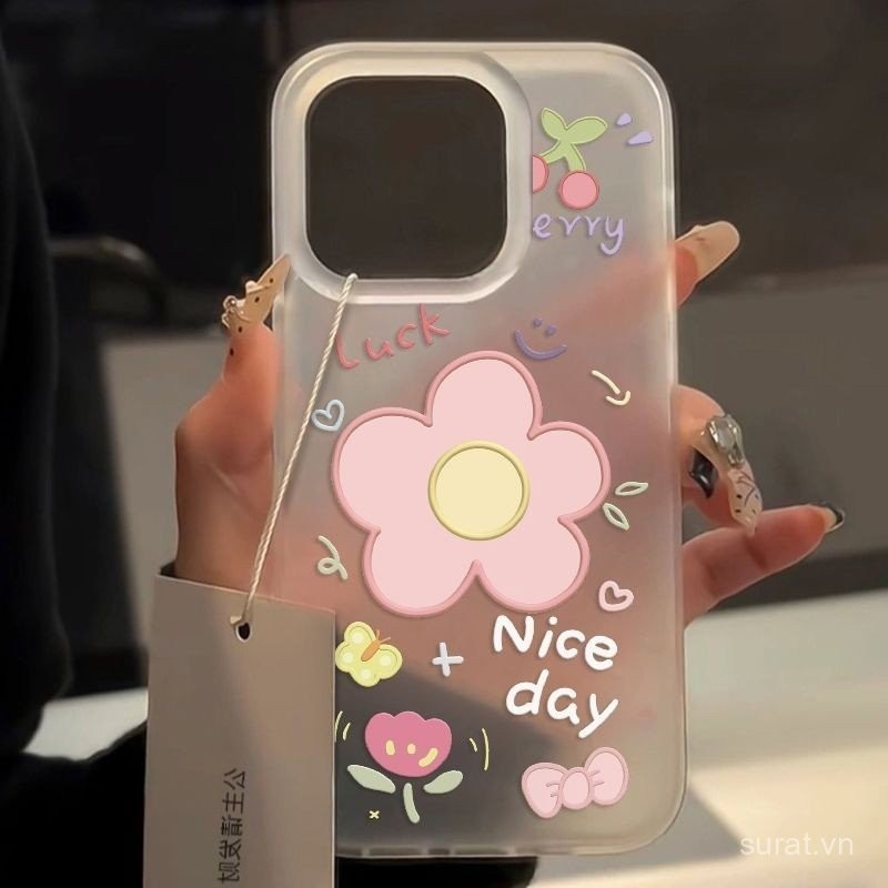 Ốp điện thoại iPhone hoa Dopamine ấm áp dòng màu hồng Tương thích ...