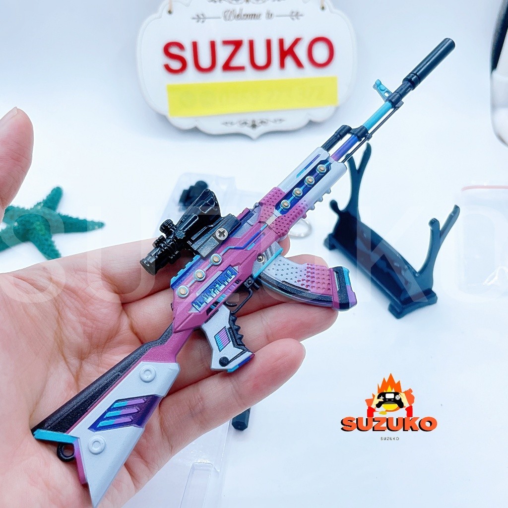 Mô hình kim loại lắp ráp AKM pubg mini skin Purple Melody 22cm Tặng kèm ...