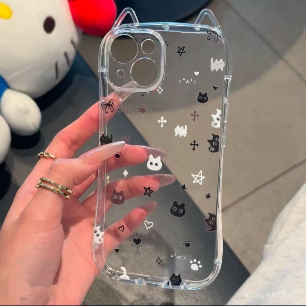 Ốp tai mèo trong suốt mỏng cho iPhone, tương thích với iPhone 16 Pro ...