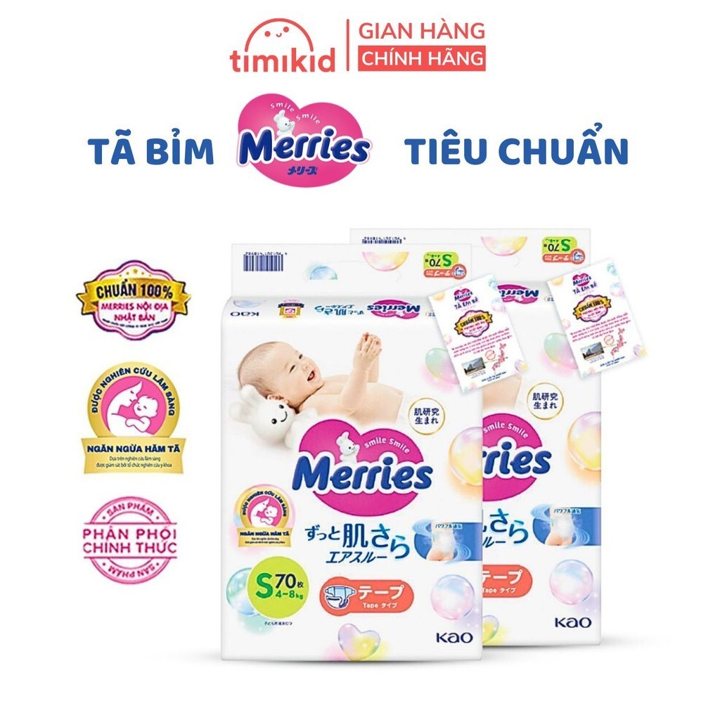 Tã/bỉm dán/quần Merries Tiêu Chuẩn Nhập Khẩu Chính Hãng Đủ Size NB/S/M ...