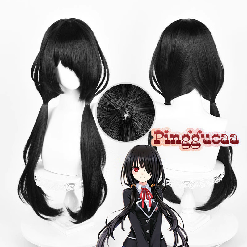 Anime Date A Live Kurumi Tokisaki Cosplay Wig 80cm Long Black Wigs Heat ...