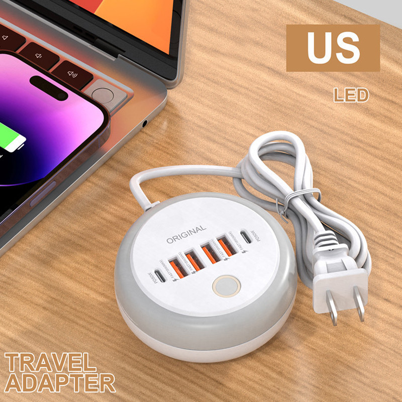 Bộ sạc cắm PD50W tròn sáng tạo WSS Cổng 4USB + Bộ sạc nhanh thông minh đa cổng 2TYPE-C có đèn ...