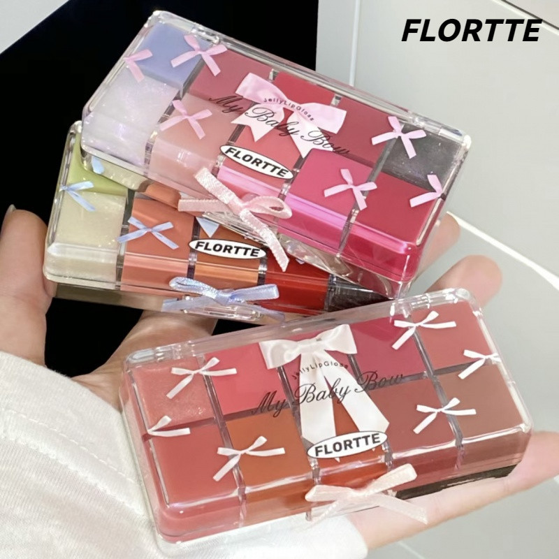 FLORTTE Flower Lolia Gloss Ten-Color Princess Ten-Colored Palette Ẩm Gương Son Môi Lip Glaze ...