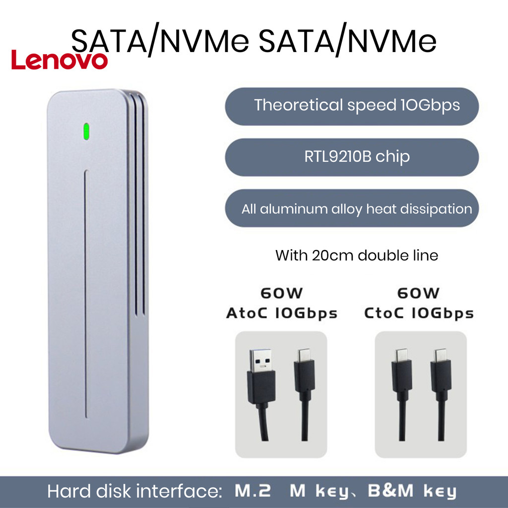 Lenovo M.2 NVMe SSD Vỏ USB 3.1 Type-C 10Gbps 9210B Giao thức kép Hợp kim nhôm Ổ cứng di động Hộp ...