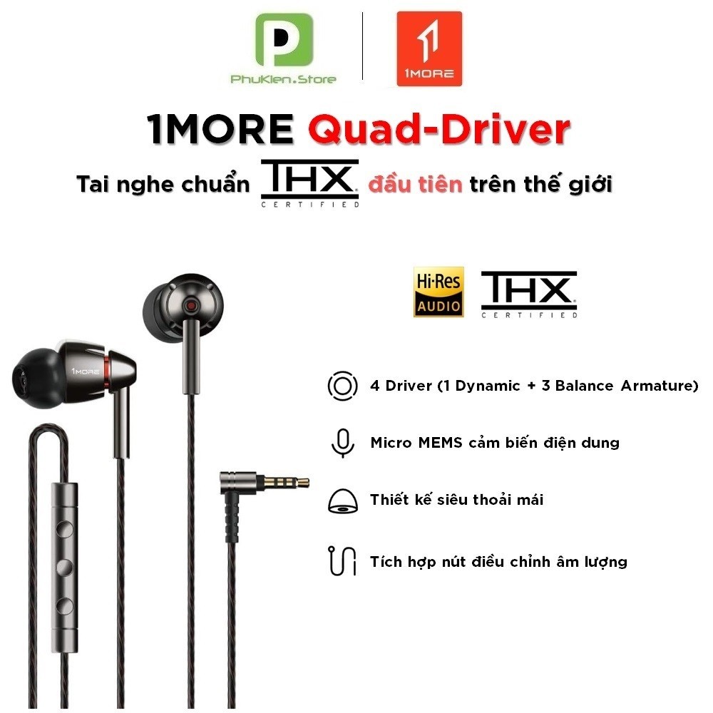 Tai Nghe Jack 3.5mm 1More Quad-Driver | 4 Driver mỗi tai | Mic MEMS ...