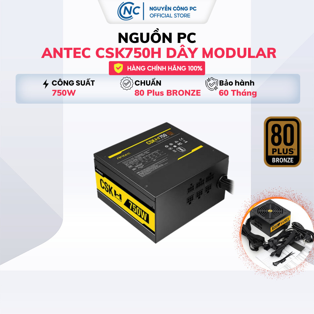 Nguồn máy tính Antec Atom B750 / CSK 750 H công suất 750W, 80 Plus Bronze - Hàng chính hãng BH ...