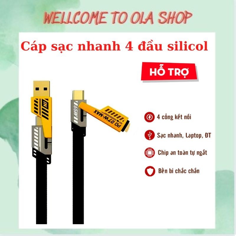 [Silicol] Cáp Sạc Nhanh 4 Đầu silicol Y52 Đa Năng 4 Trong 1 65W Hỗ Trợ ...