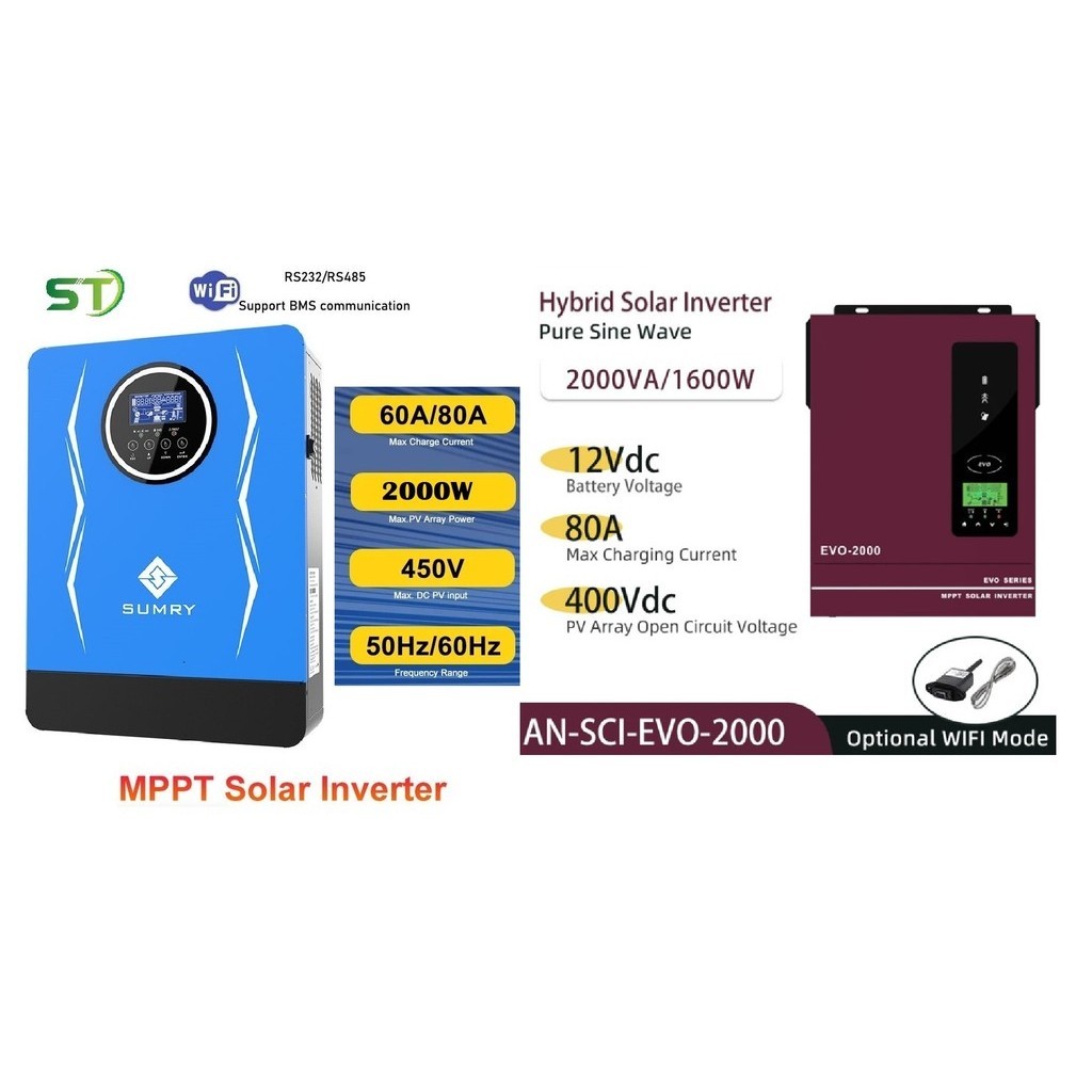 SUMRY-EVO- Hybrid Inverter 2200VA 1800W-2000VA 1600W 80A MPPT PV 30V ...