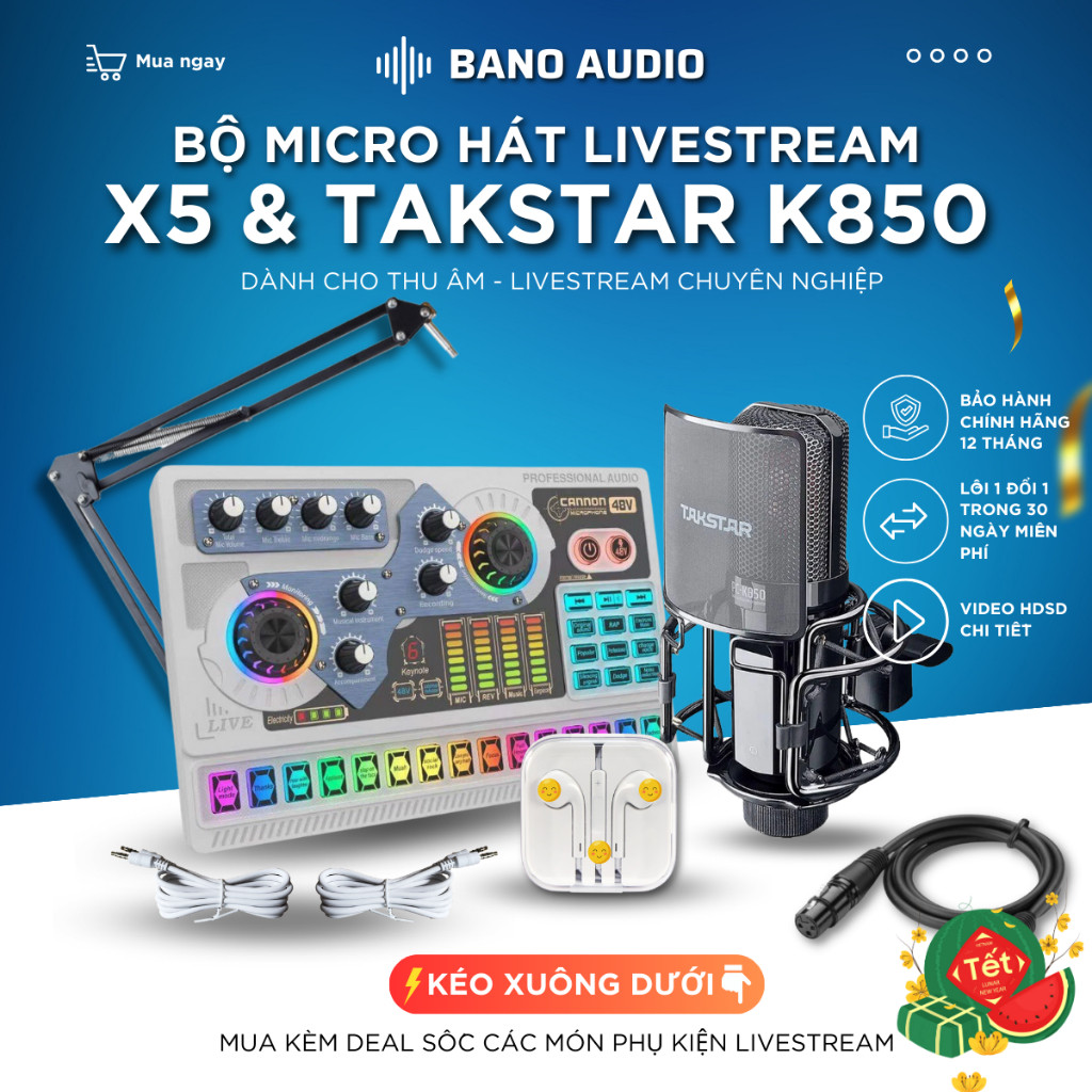Mic Thu Âm Sound Card X5 & Mic TAKSTAR PC K850 Hát Livestream Điện ...