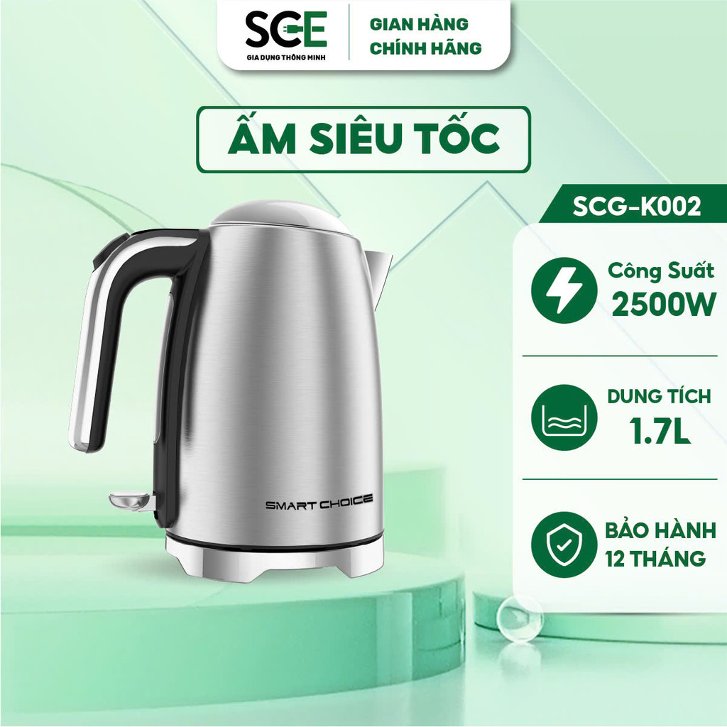 Ấm Siêu Tốc Inox 304 1.7L SMARTCHOICE SCG-K002 Bộ Chỉnh Nhiệt STRIX UK ...