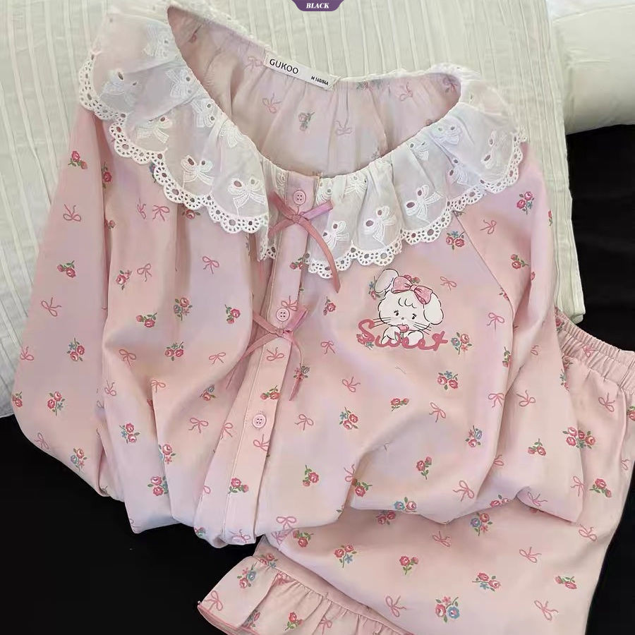Bộ đồ ngủ thỏ Mikko hoa ren dành cho nữ Xuân thu dài tay ngọt ngào Cảm ...