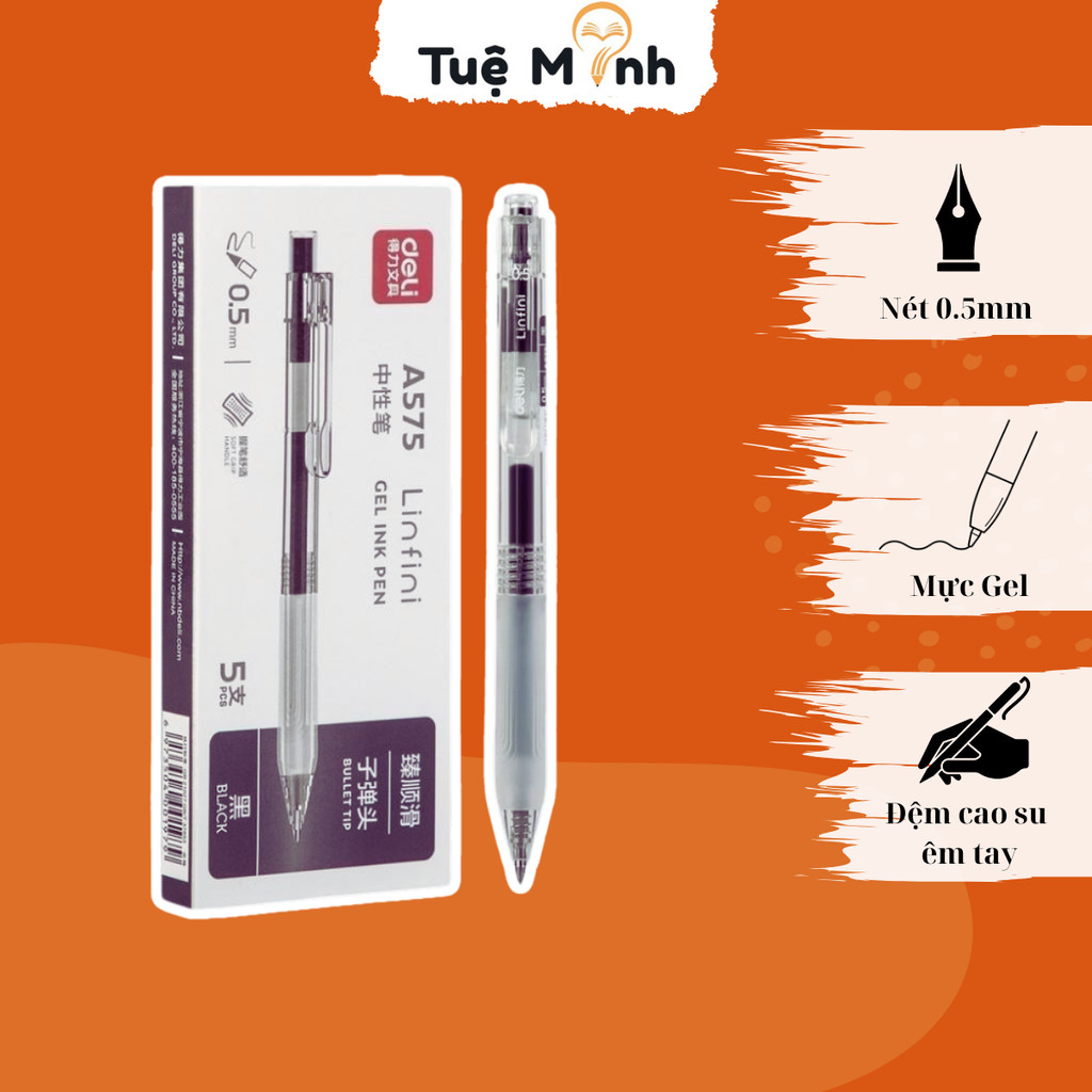 Bút gel Deli A575 mực đen, Bút bi bấm ngòi 0,5mm đệm tay cao su tốc kí viết siêu êm | Shopee ...