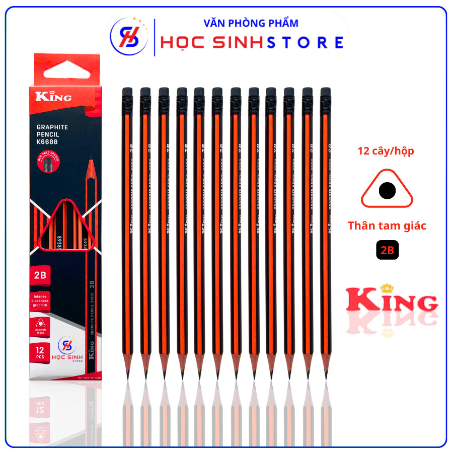 Hộp 12 Cây Bút Chì Gỗ 2B King K6688 Chất Lượng Cao, Dễ Chuốt Gọt ...