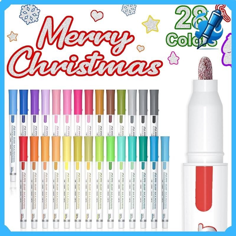 Shuttle Art Outline Pen 28 set Outlining style Double line marker Color ...