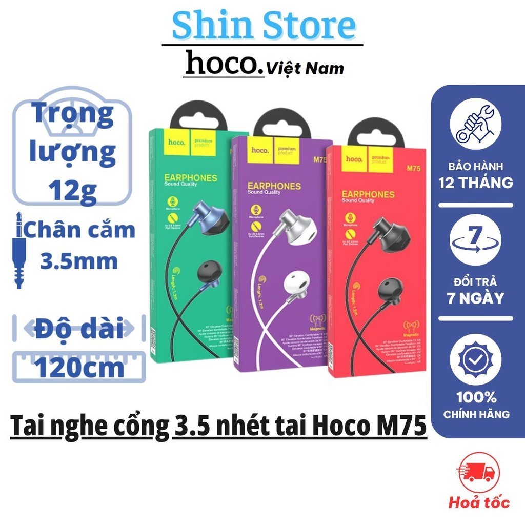 Tai nghe có dây Hoco M75, có mic, chân cắm 3.5mm có đầu hít nam châm ...